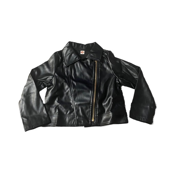 SHEIN | Jackets & Coats | Shein Kids Pu Leather Jacket Long Sleeve Turn ...